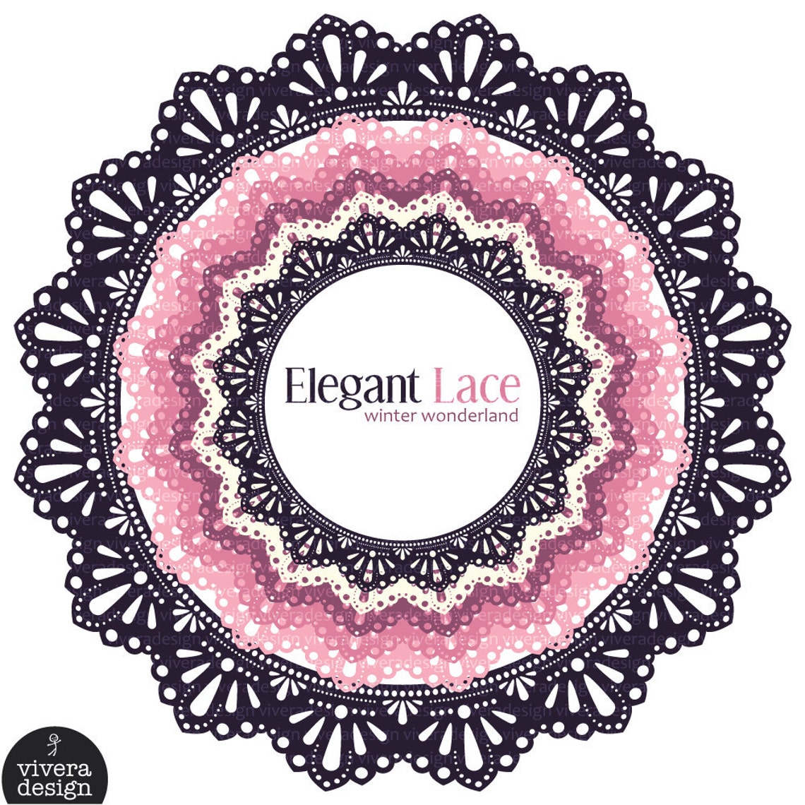 Digital Circle Frames Elegant Lace Pink Winter Wonderland - Etsy