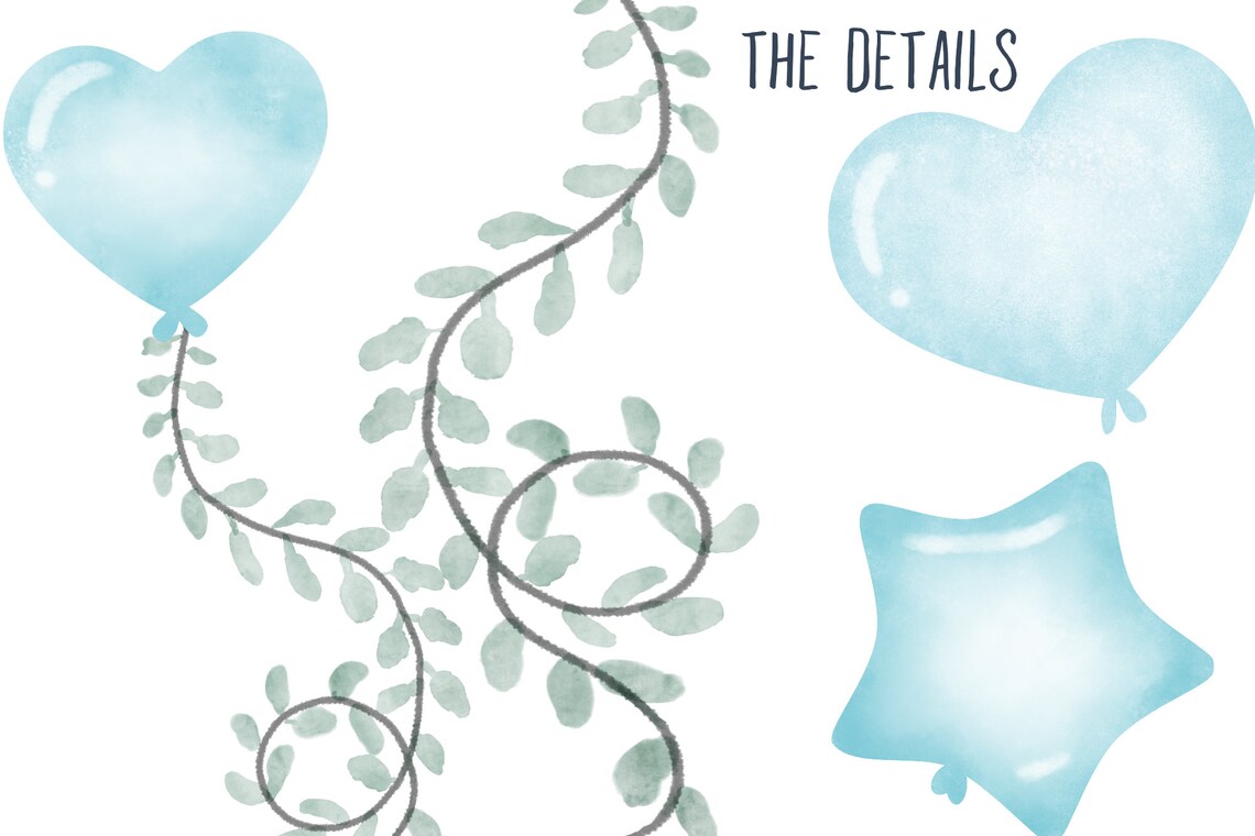 Blue Green Watercolor Balloon Clip Art Decoration Ideas for - Etsy