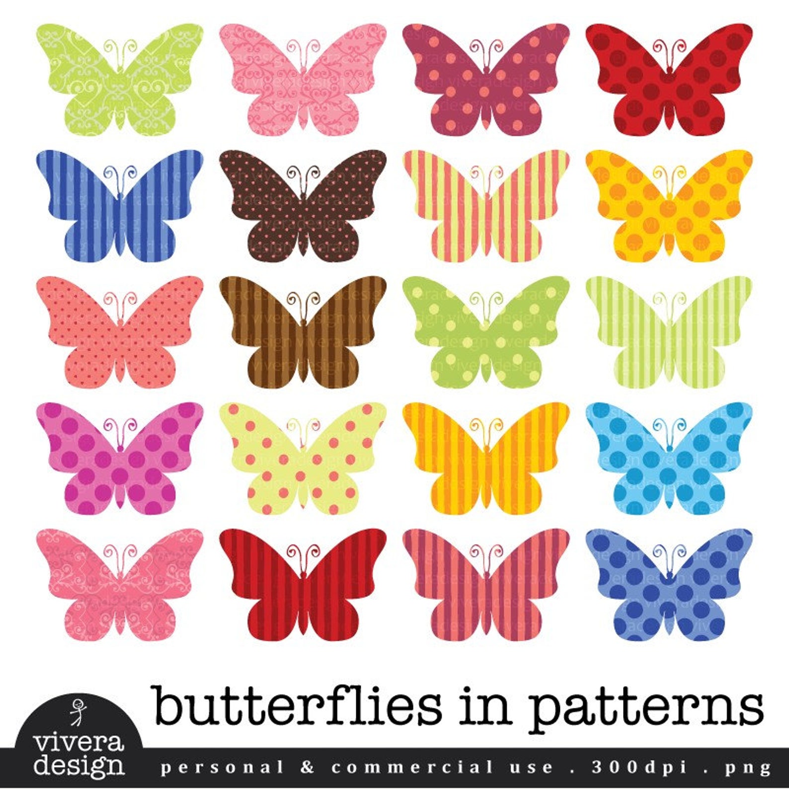 Patterned Butterflies Digital Clip Art - Etsy