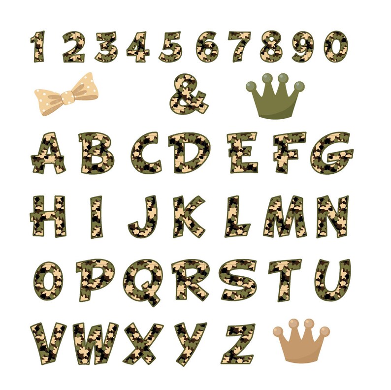 Camouflage Patterned Letters and Numbers Clip Art With - Etsy