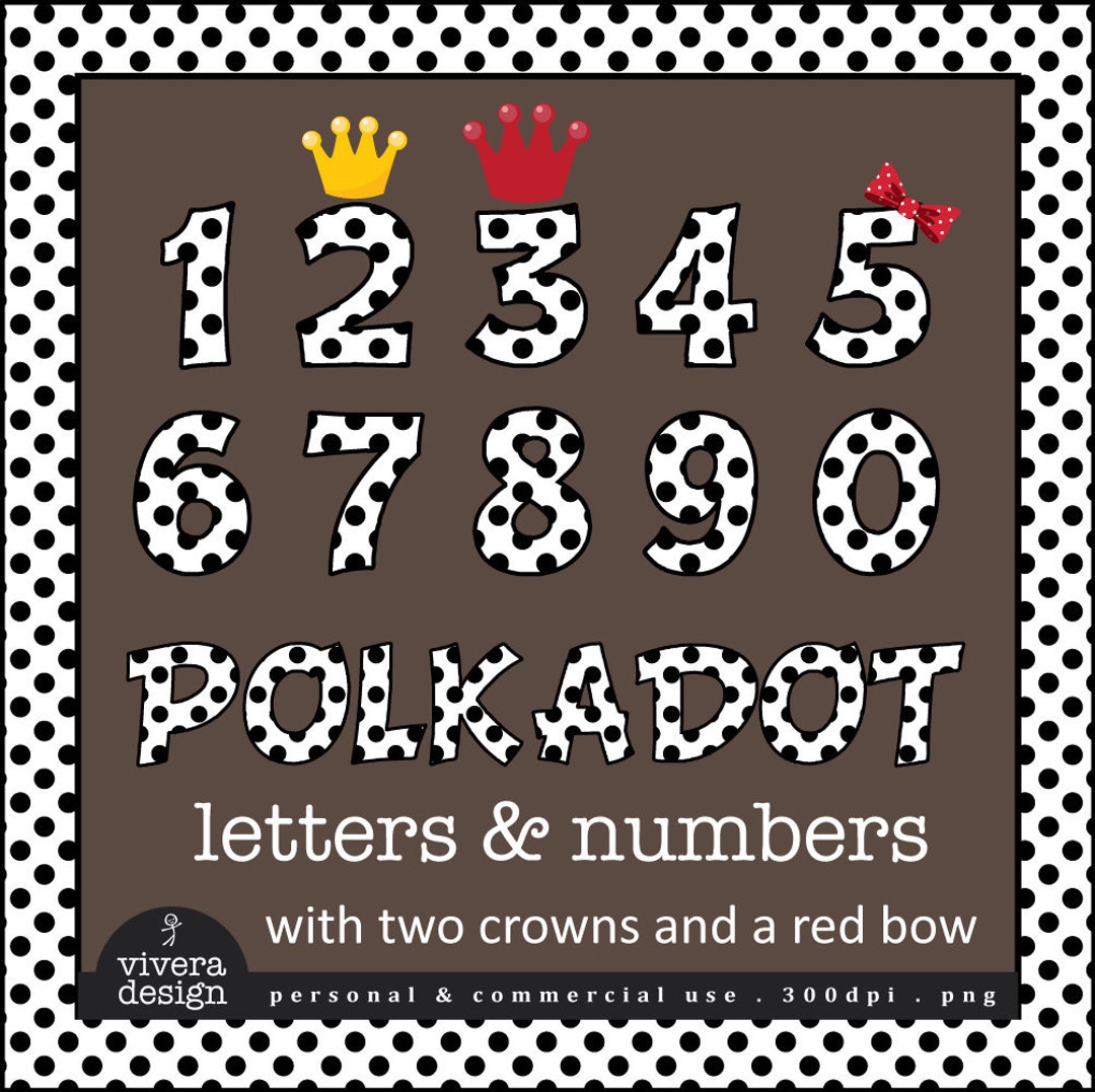 Black Polka Dot on White Letters and Numbers Clip Art With Black ...