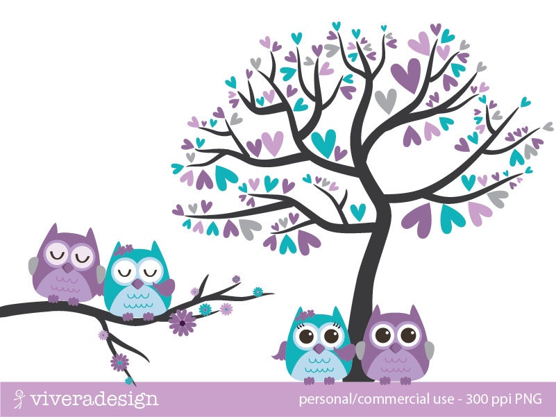 Purple Owls Clipart