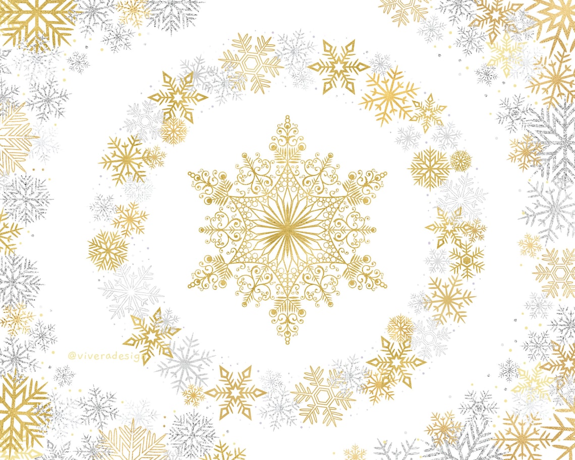 Gold Silver Snowflakes Frames and Cliparts Digital Snowflake | Etsy