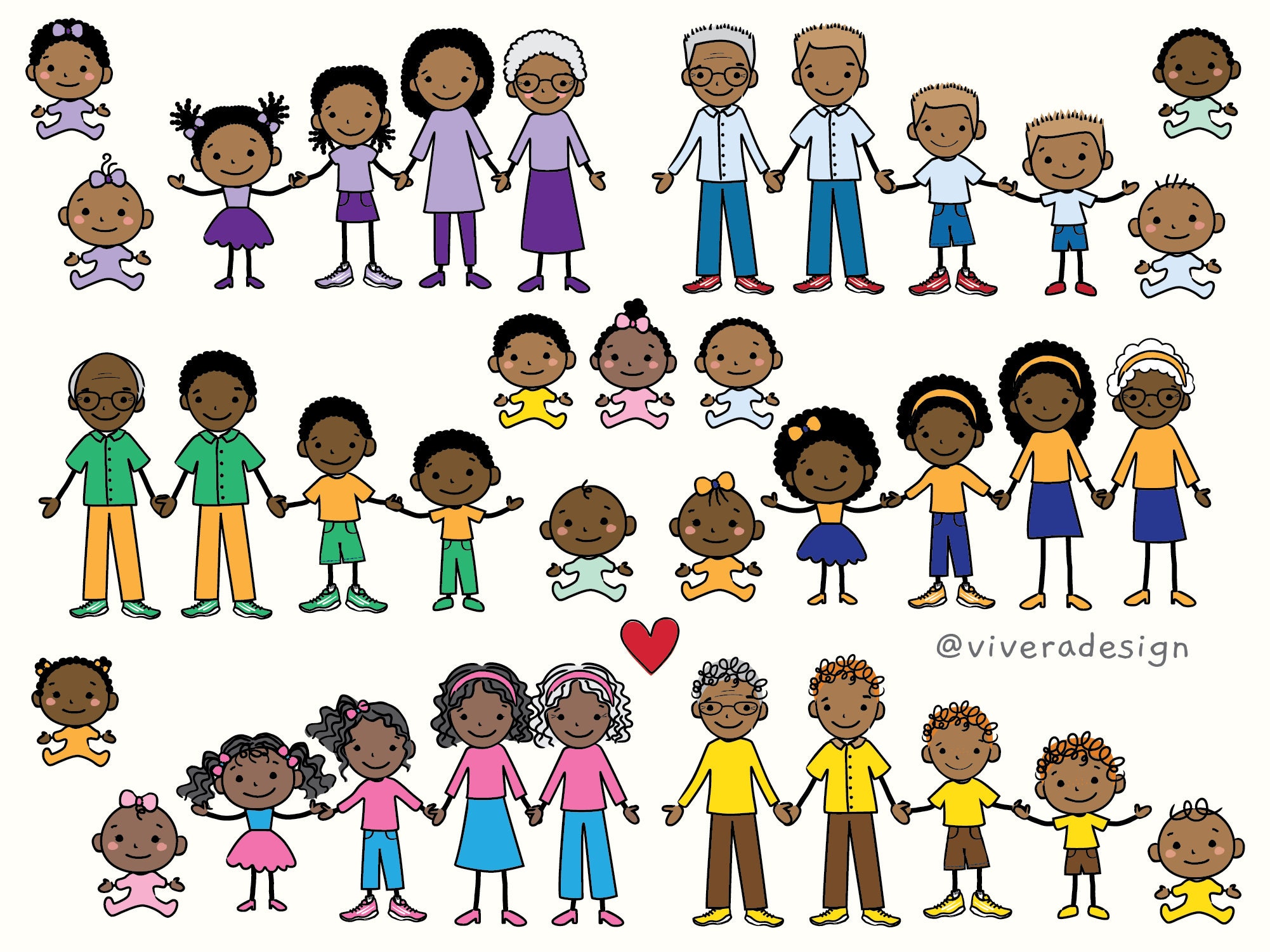 African American Family Stick Figures Babies Kids Teens - Etsy