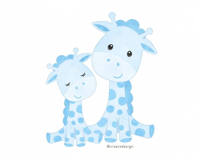 Cute Little Blue Giraffes Watercolor Clip Arts Gender | Etsy