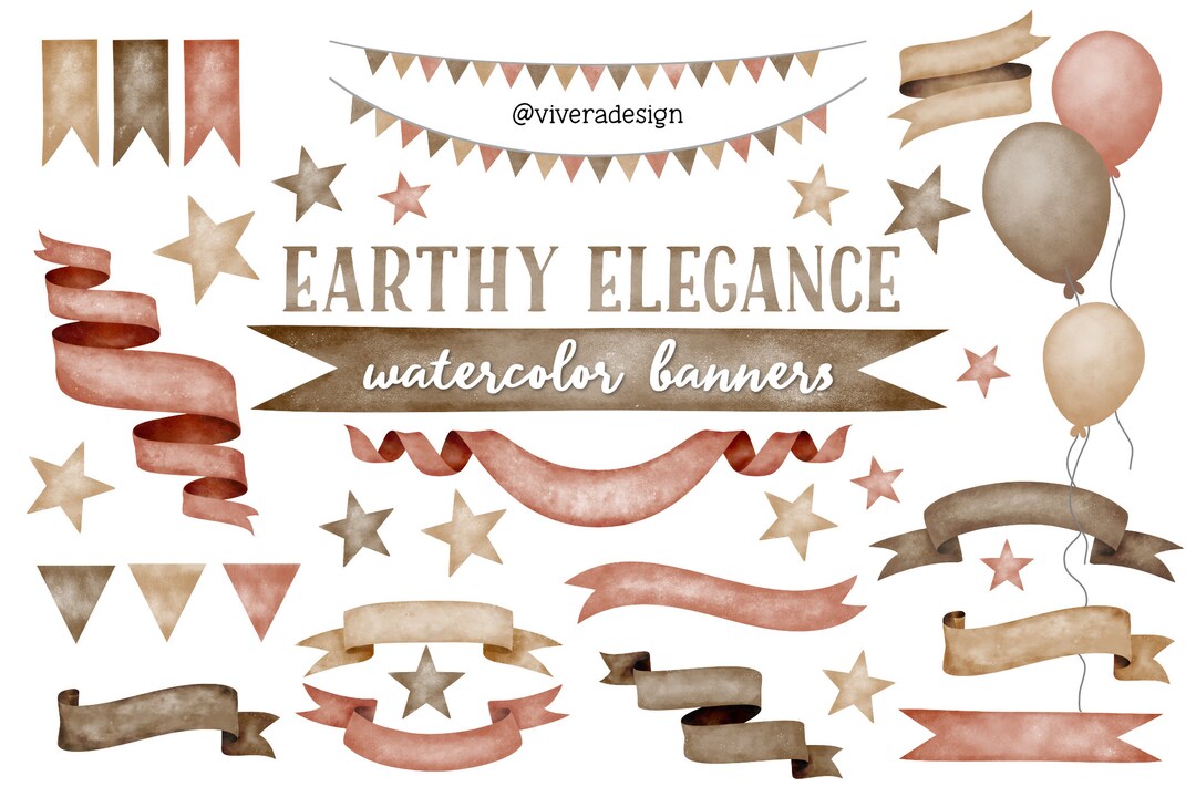 Earthy Elegance Watercolor Banners Ribbons Clip Art - Old Rose Pink ...