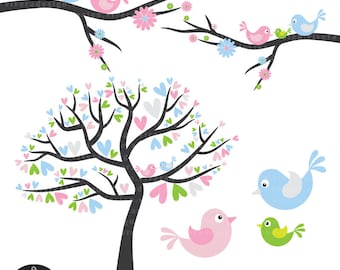 Love Birds in Lime Green and Pink Digital Clip Art | Etsy