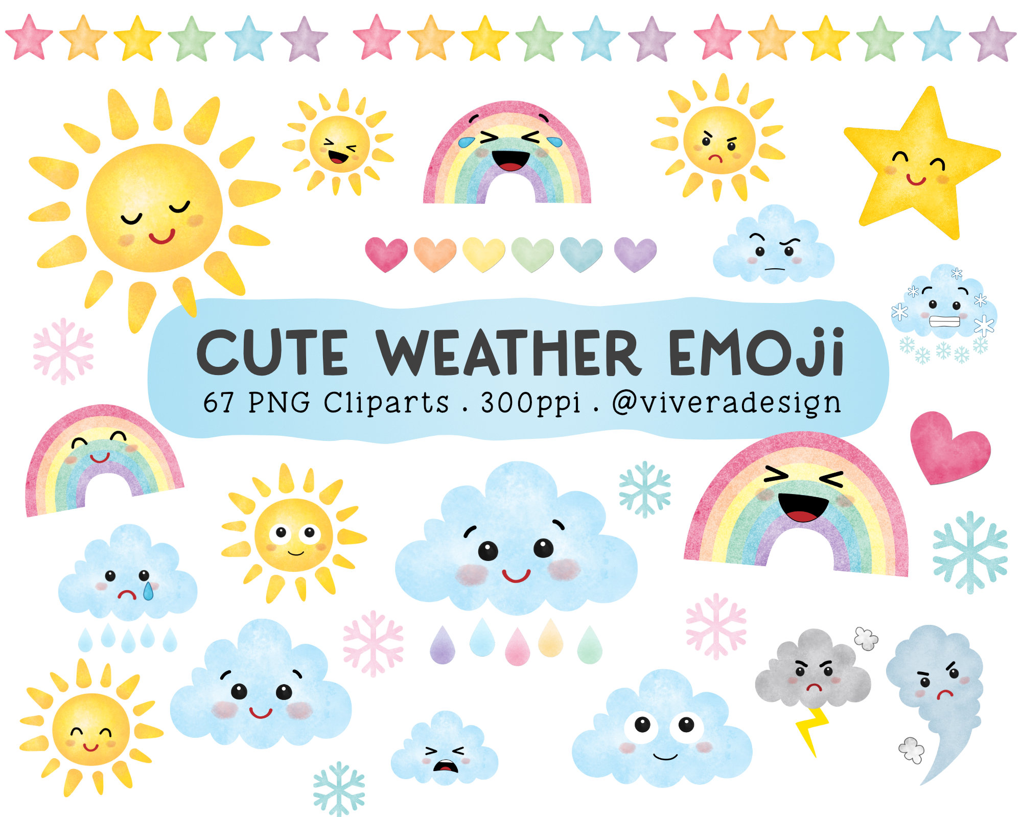 Cute Weather Emoji Cliparts Weather Watercolor Clip Arts - Etsy India