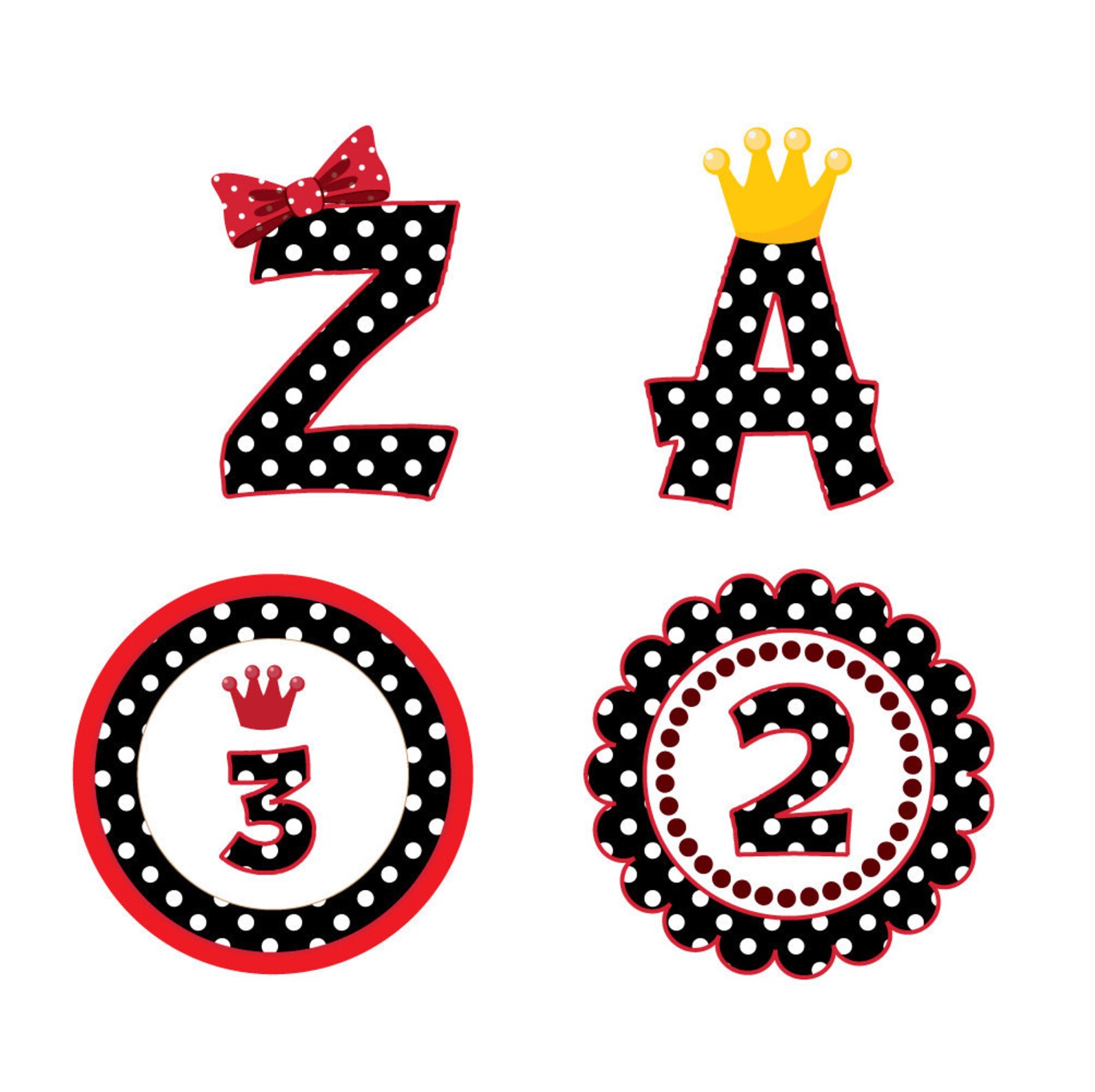 Polka Dot Letters and Numbers Clip Art: Crowns, Bow (digital Download ...