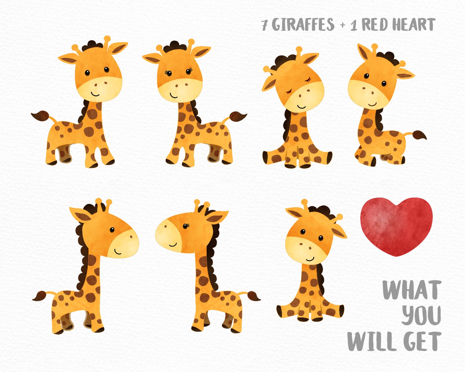 Cute Little Giraffes Digital Watercolor Cliparts Brown | Etsy