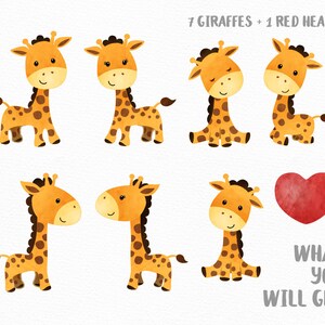 Cute Little Giraffes Digital Watercolor Cliparts - Brown, Yellow ...