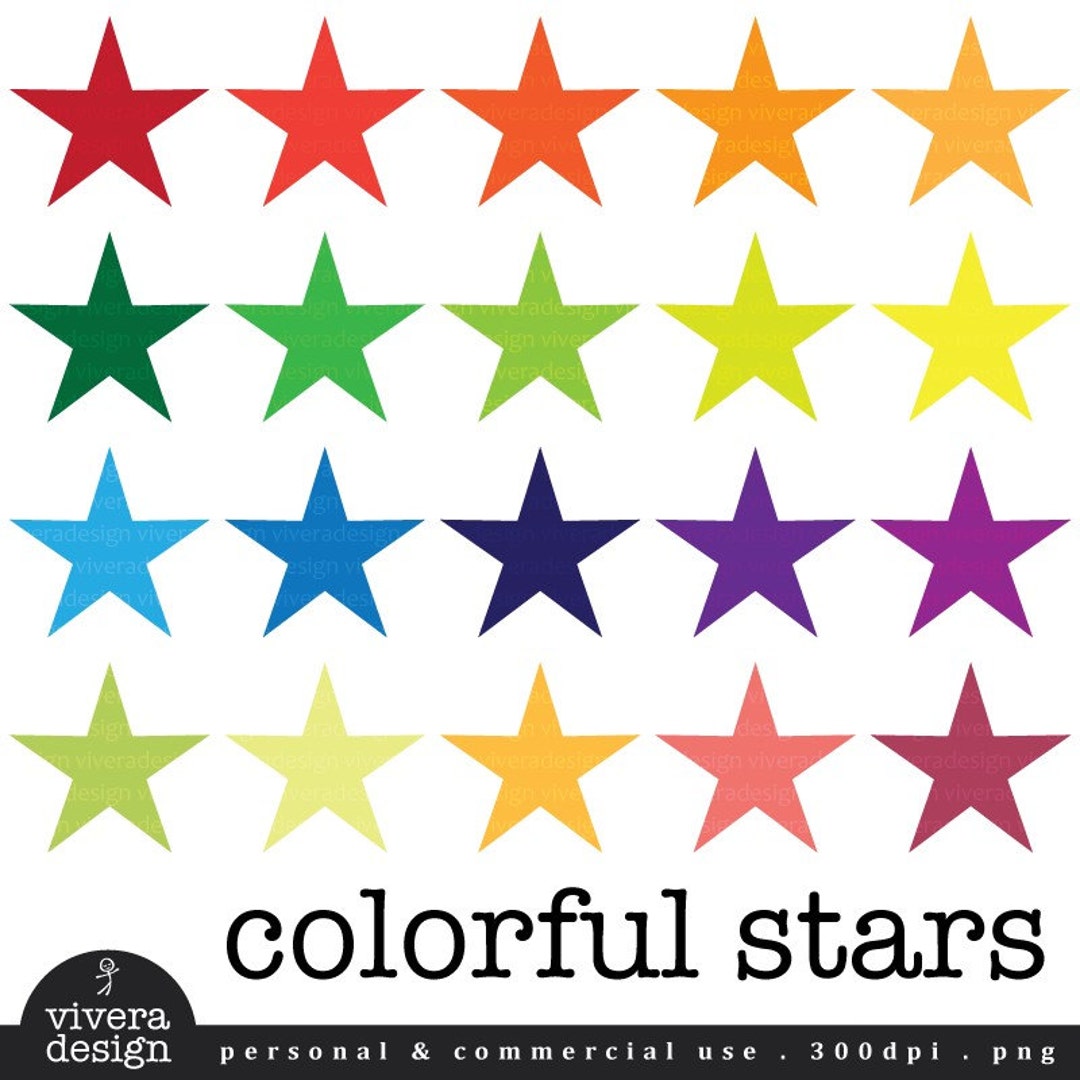 Digital Clip Art - 20 Colorful Stars - Etsy