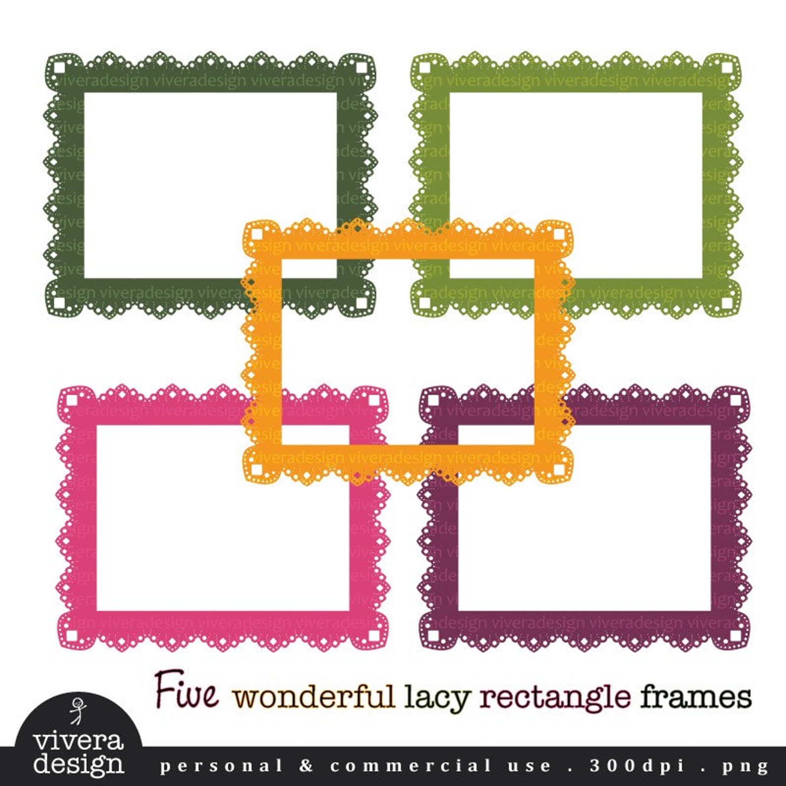 Digital Clip Art Rectangle Lace Frames Bright Pickleberry - Etsy