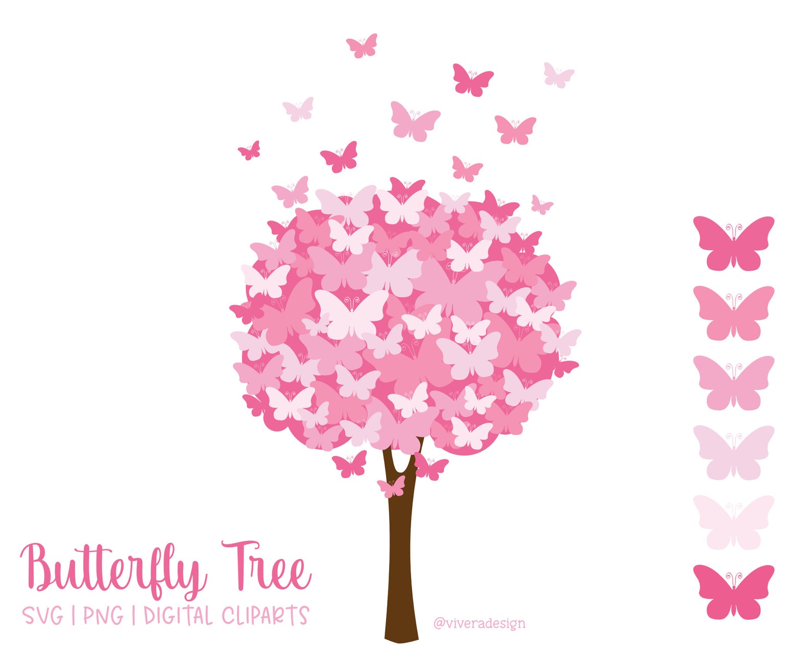 Butterfly Tree Digital Clip Art Pretty Pink PNG SVG - Etsy