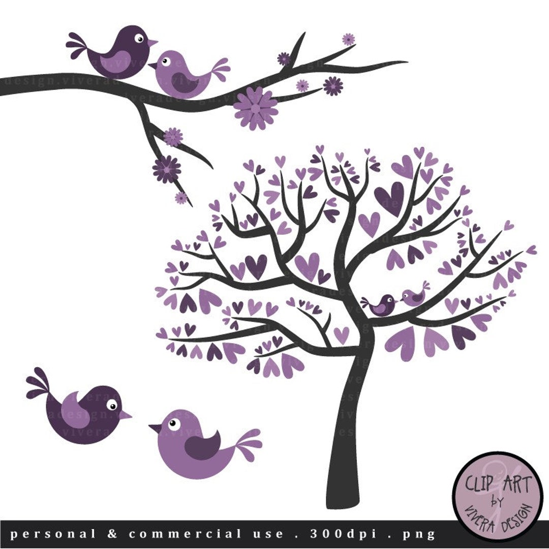 Love Birds in Purple - Digital Clip Art - Etsy
