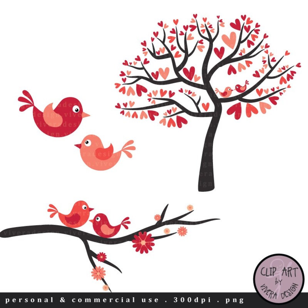 Love Birds in Bright Pink - Digital Clip Art - Etsy