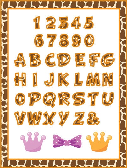 Giraffe Pattern Letters and Numbers With Additional Purple - Etsy
