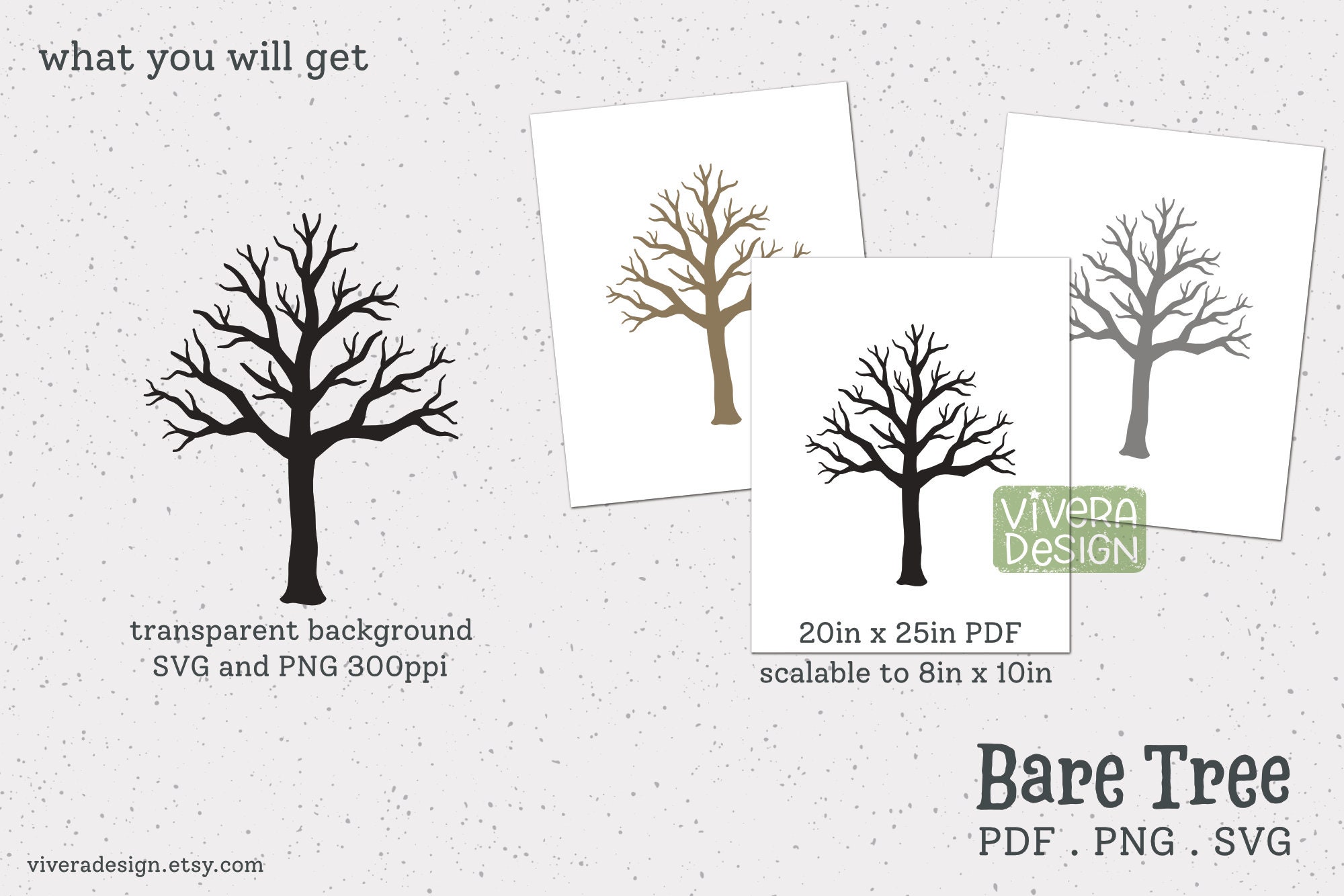 Winter Bare Tree Clipart: Hand-drawn PNG, PDF, SVG (digital Download ...