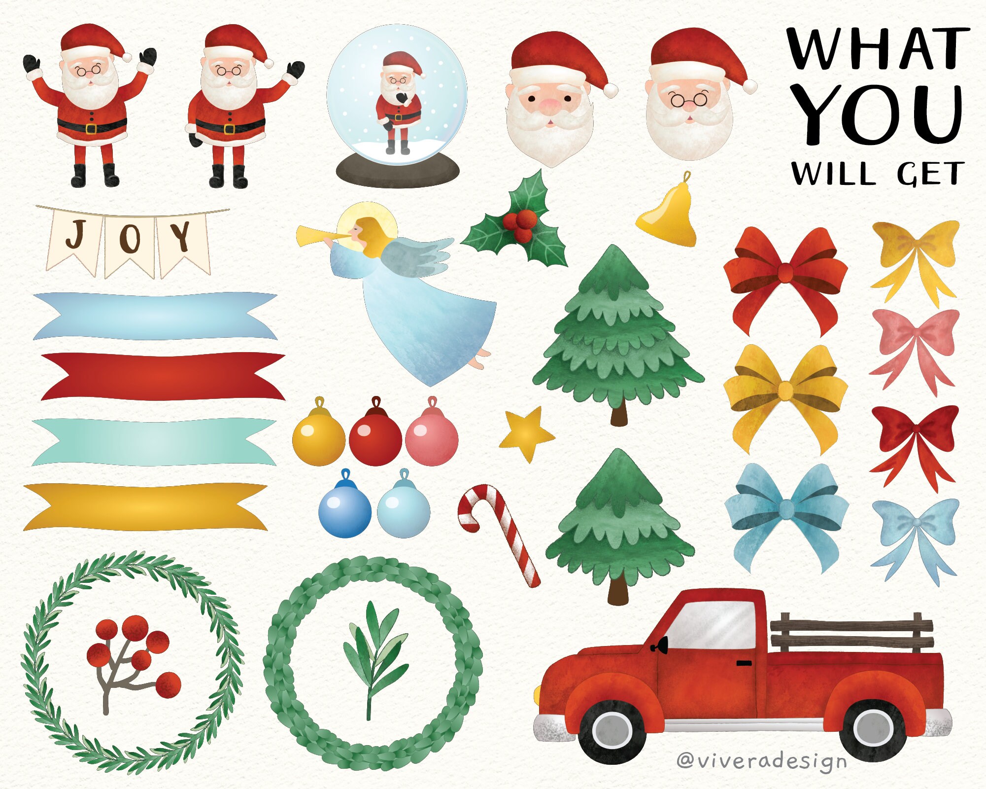 Christmas Joy Watercolor Clip Art Holiday Watercolor | Etsy