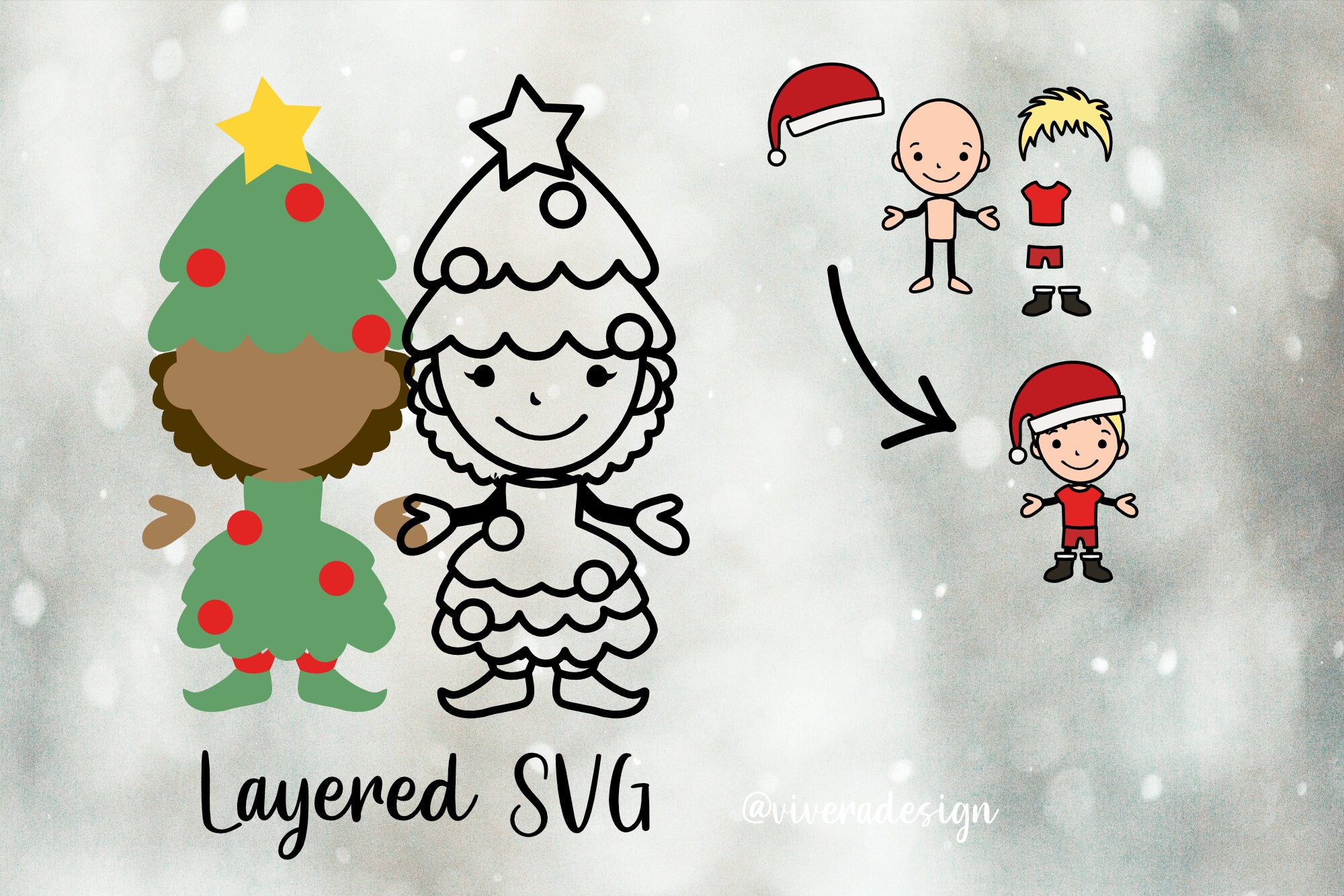 Christmas Family Children Stick Figure Vector Creative Clipart ...