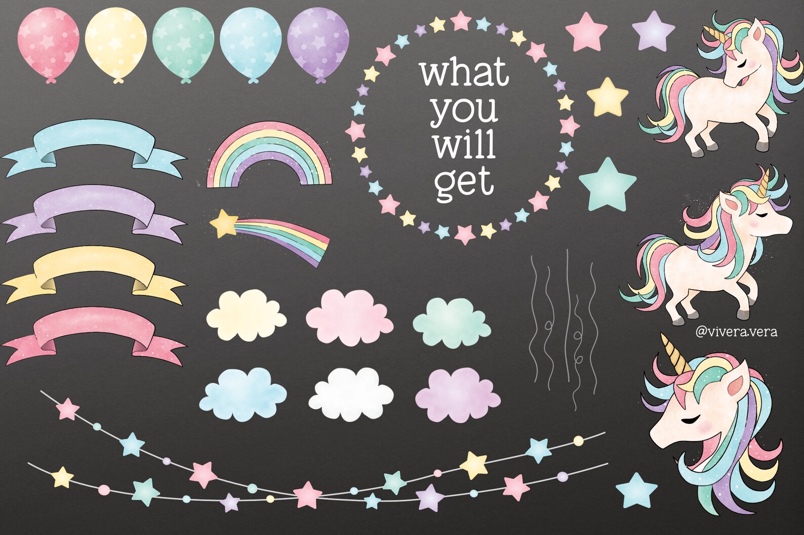 Dreamy Unicorns Digital Cliparts Pastel Watercolor | Etsy