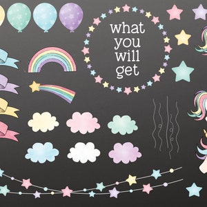 Dreamy Unicorns - Digital Cliparts - Pastel Watercolor Unicorn, Rainbow ...