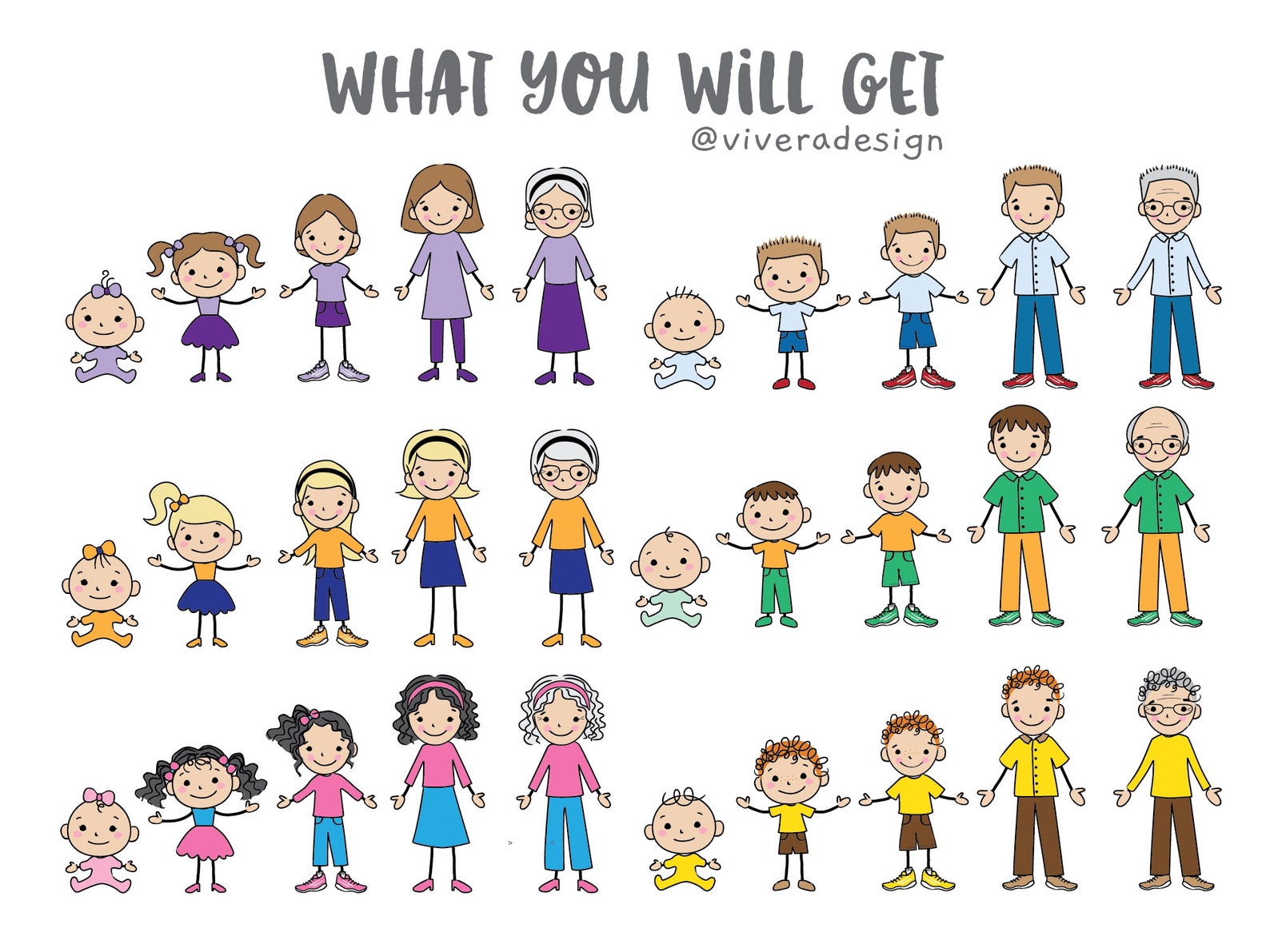 Canva Powered Family Stick Figures Babies Kids Teens - Etsy