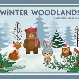 Winter Woodlands - Watercolor Animal Clip Arts - Winter Scenes, Bear ...