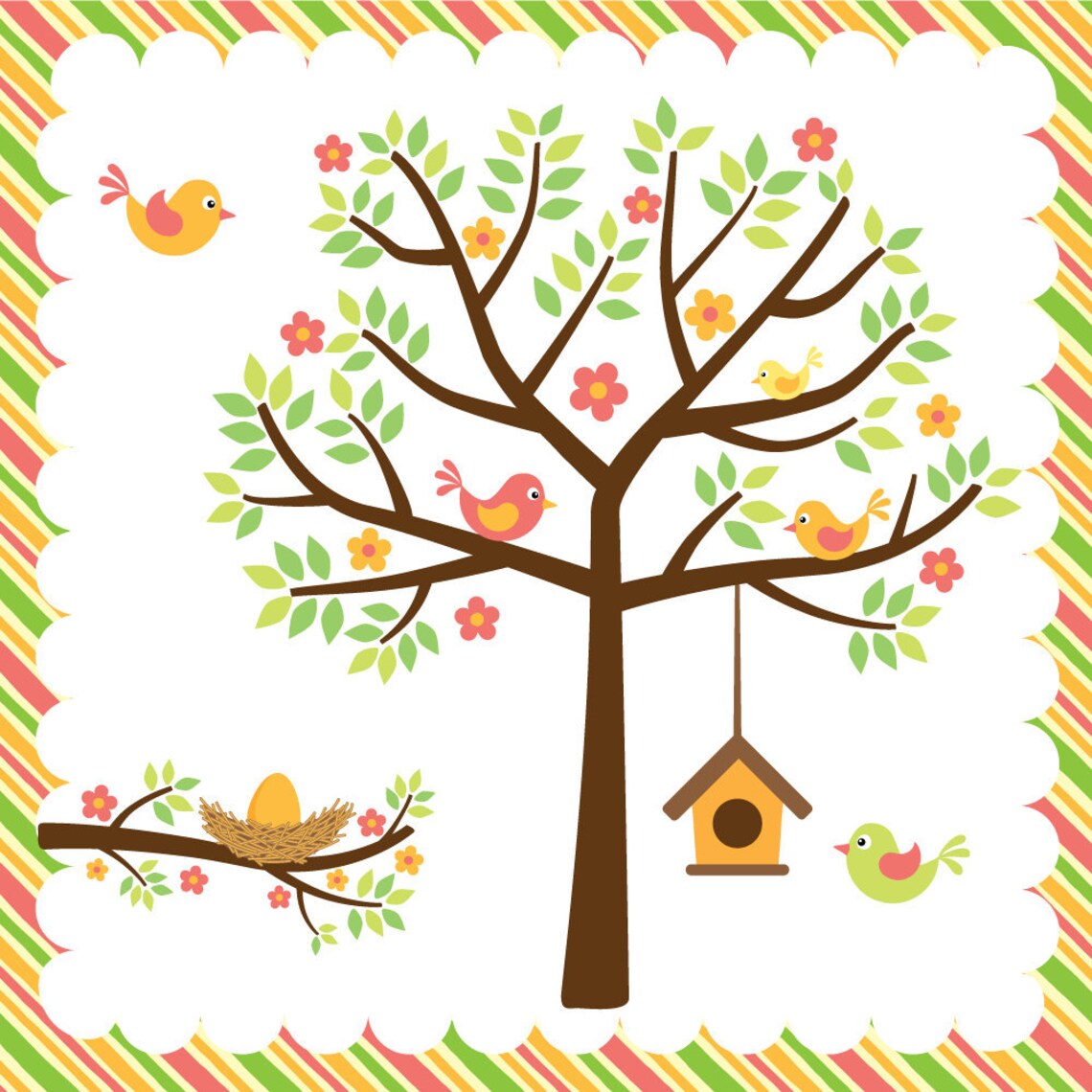 Digital Clip Art Pack Birds Trees Birdhouse Nest and - Etsy