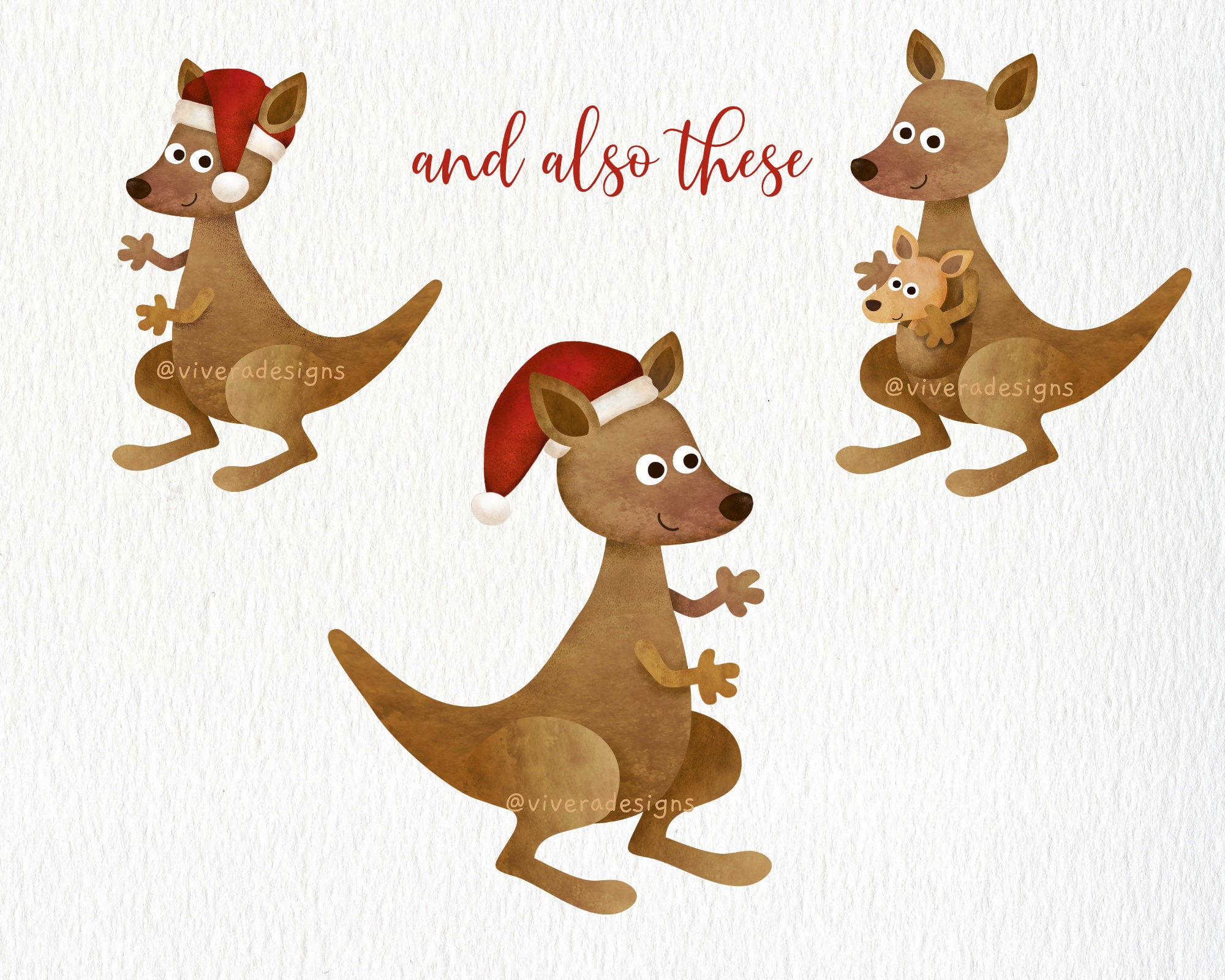 Christmas Kangaroo Watercolor Clip Art: Aussie Holiday PNG Images ...
