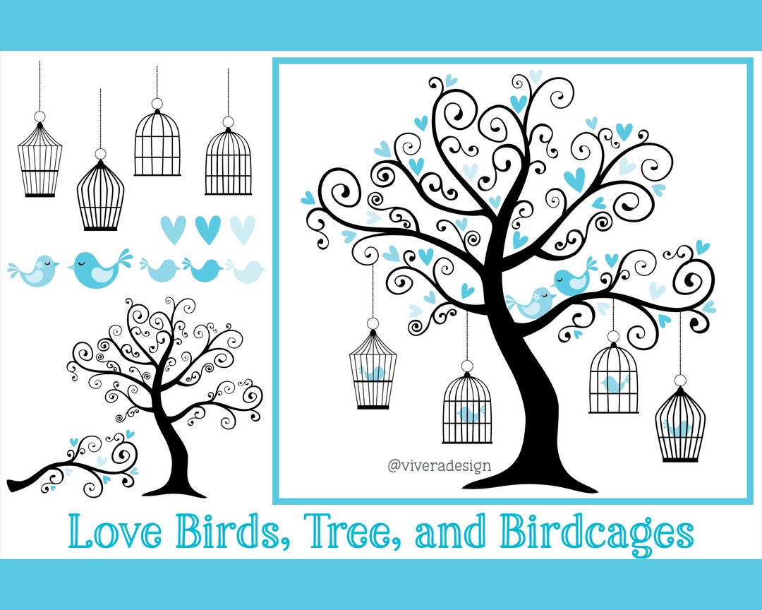 Tree SVG | EPS | PNG - Love Birds on a Love Tree With Bird Cages ...