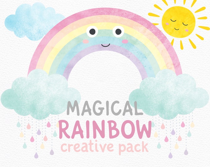 Pastel Cloud Rainbow Sun Digital Clipart Clip Art Illustrations Limited ...