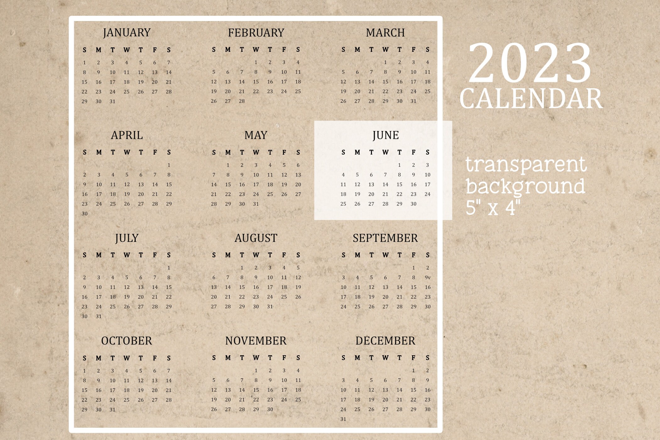 2023 Calendar Clip Art in Serif Font SVG PNG Instant - Etsy