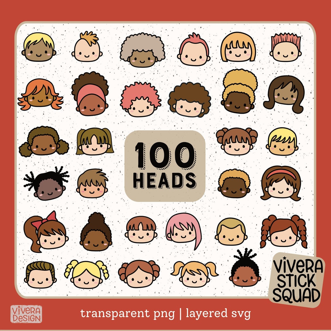 Stick Figure Heads Clipart: 100 Faces, SVG PNG DXF Vector Pack - Etsy