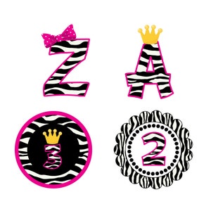 Zebra Print Alphabet & Numbers Clip Art: Pink Outline, Crowns (digital ...