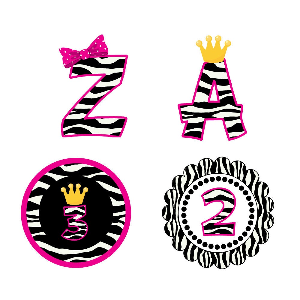 Digital Clip Art Zebra Letters and Numbers With Hot Pink - Etsy UK