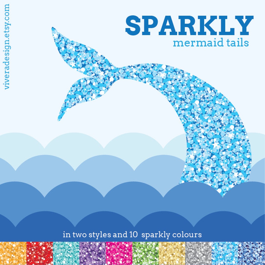 Glam Sparkly Mermaid Tail Clip Art Two Styles 10 Glittering Colours - Etsy
