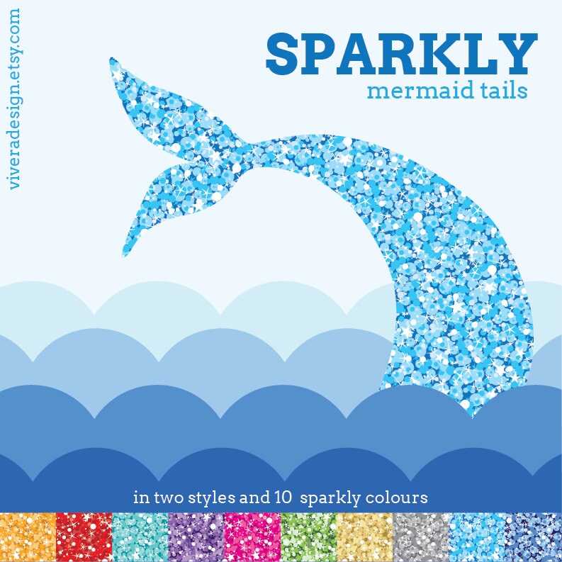 Glam Sparkly Mermaid Tail Clip Art Two Styles 10 | Etsy