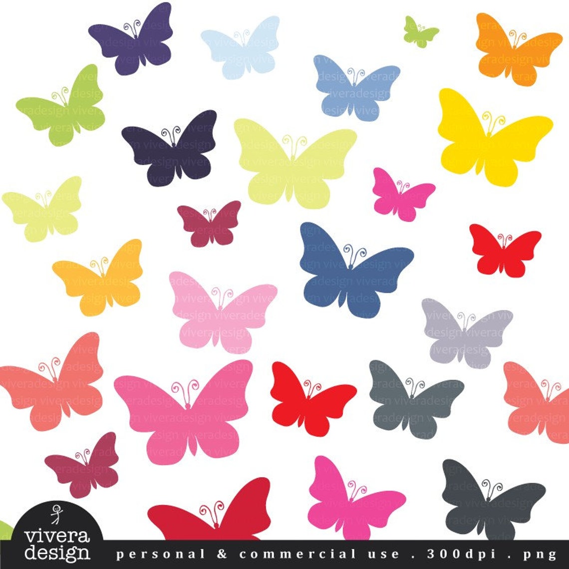 Digital Clip Art 20 Colorful Butterflies - Etsy