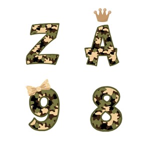Camouflage Patterned Letters and Numbers Clip Art With Additional Cream ...