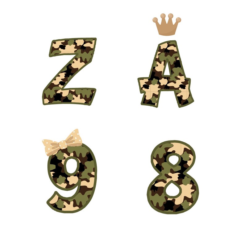 Camouflage Patterned Letters and Numbers Clip Art with | Etsy