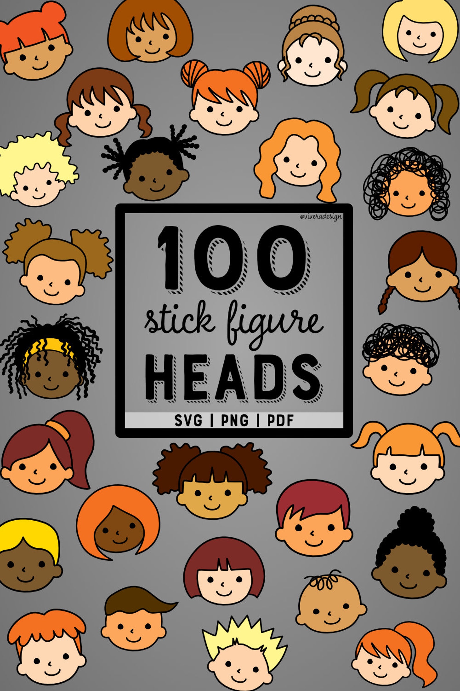 Kids Head Stick Figures - SVG | PNG | PDF - With Colors - Vector ...