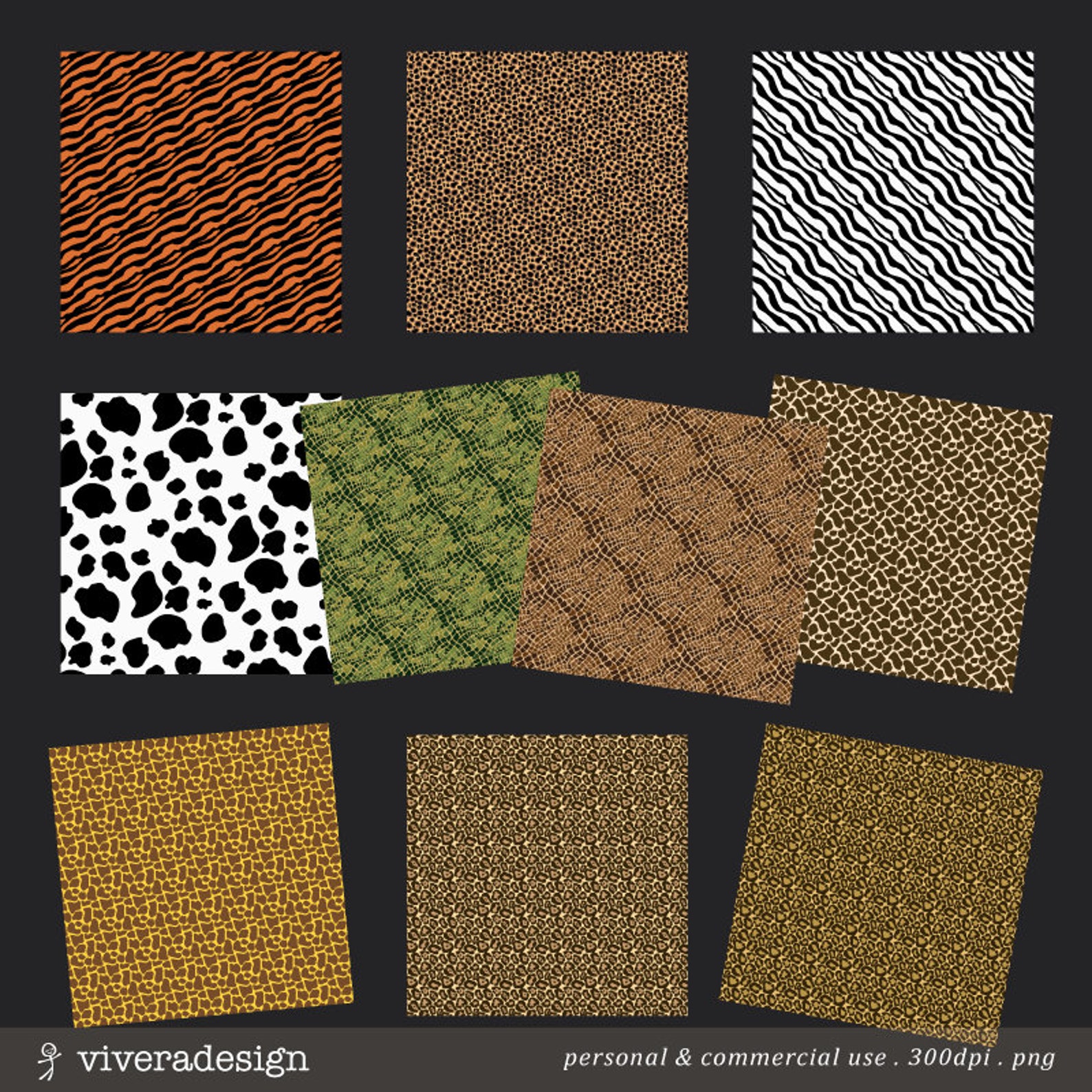 Wild Jungle Animal Prints Digital Paper Pack 10 Digital | Etsy