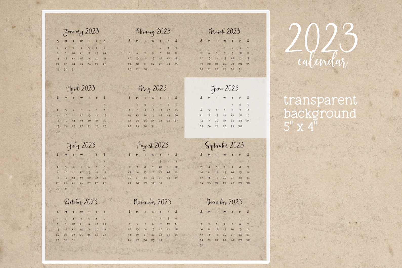 2023 Calendar Clip Art in Fancy Handwritten Font SVG PNG - Etsy