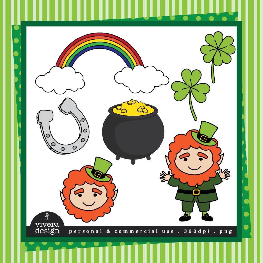 St Patrick's Day Digital Clip Art - Leprechaun, Four Leaf Clover ...