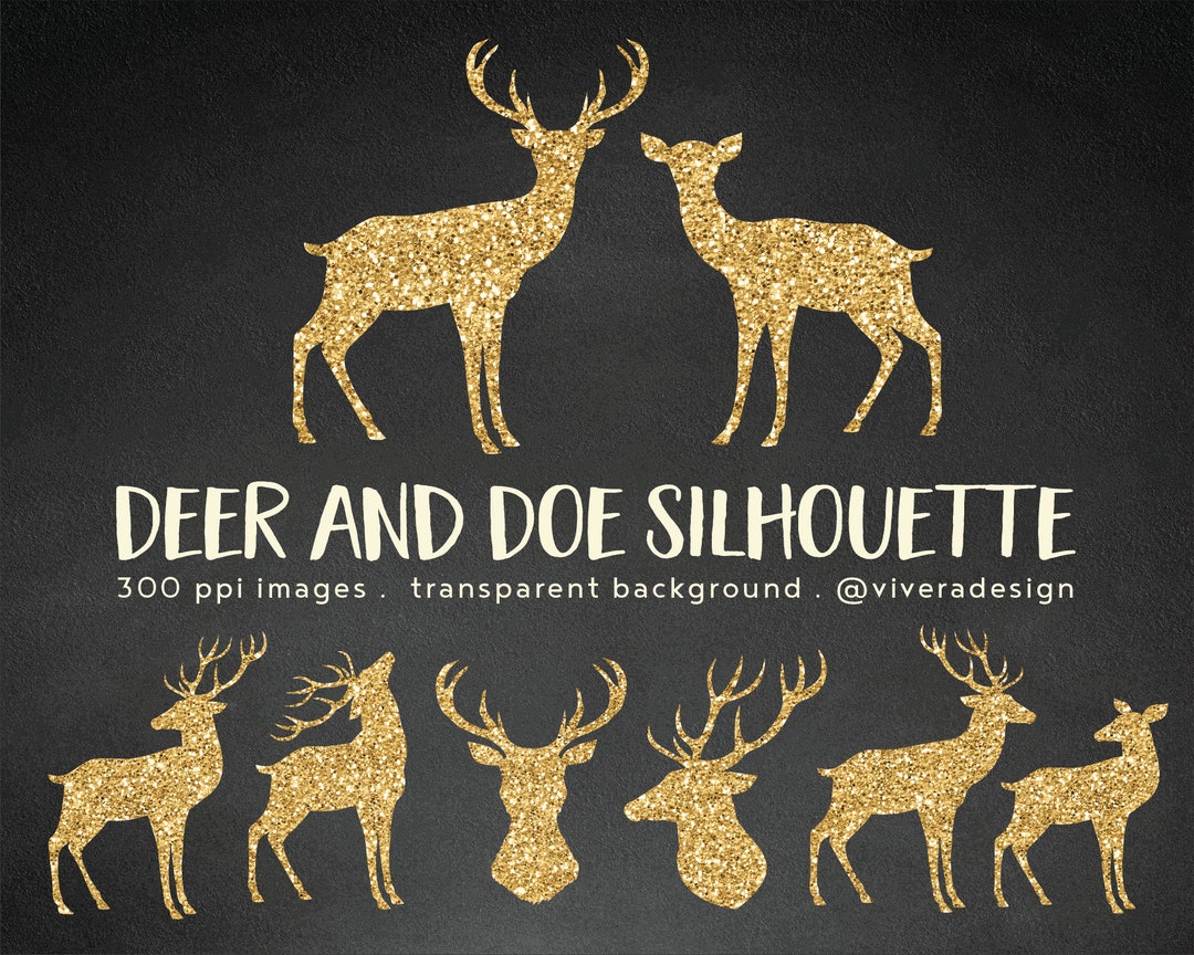 Gold Foil Deer Silhouettes: Sparkle Antlers Clipart (PNG) - Etsy