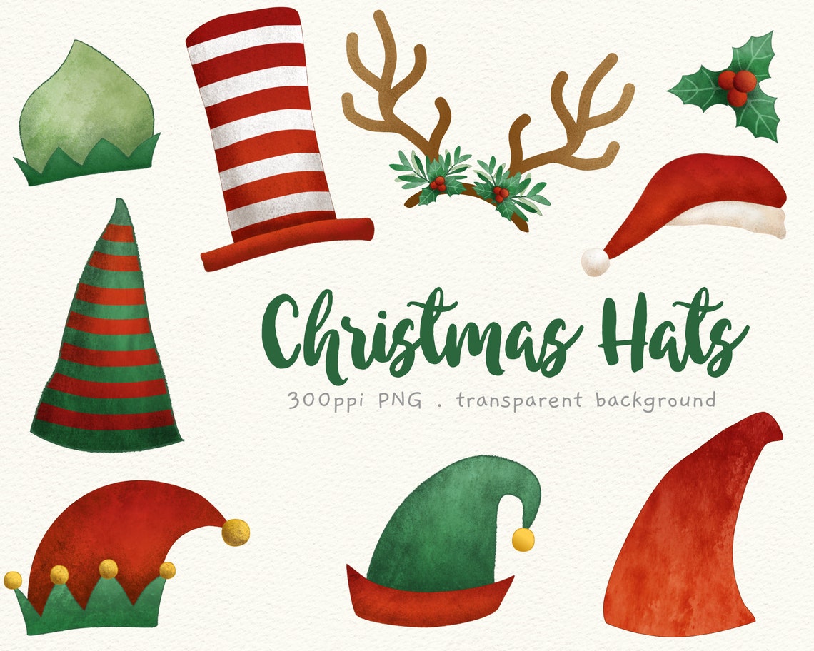 Christmas Hats Clip Art Head Decoration Santa Hat Elves - Etsy