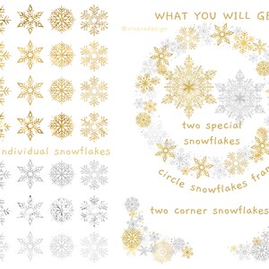 Gold Silver Snowflakes Frames and Cliparts - Digital Snowflake Circle ...
