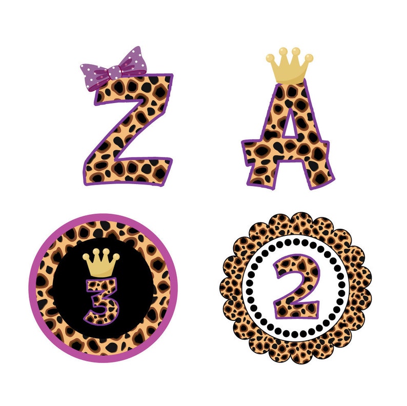 Cheetah Patterned Letters and Numbers Clip Art With Purple - Etsy