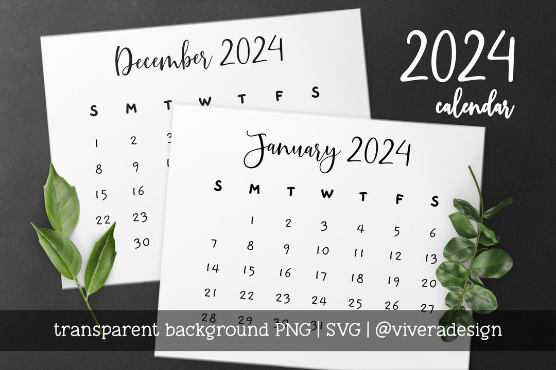 2024 Calendar Clip Art in Fancy Handwritten Font | SVG | PNG | Instant ...